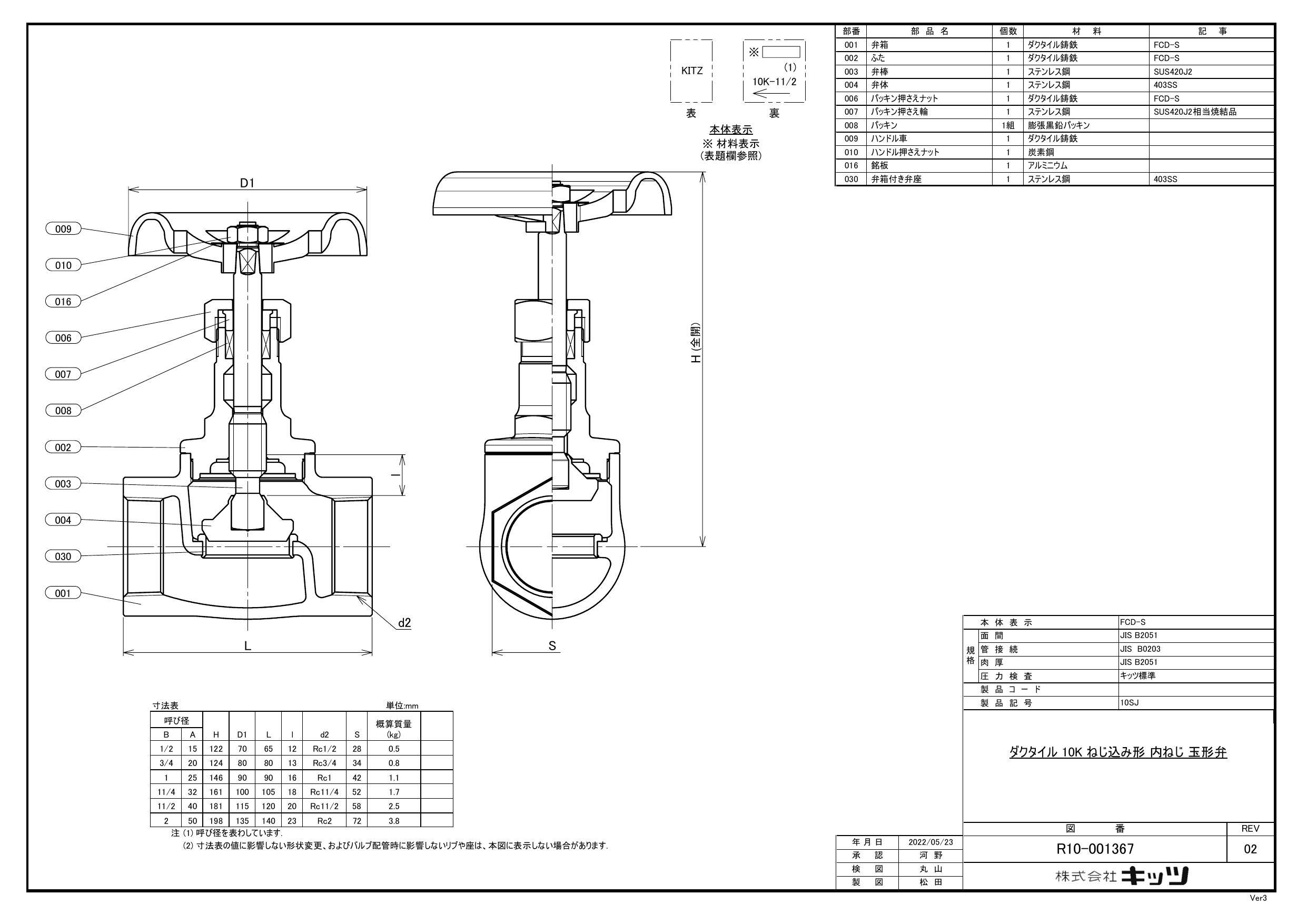 キッツ 10SJ 25A 10SJ FCDグローブ弁【JIS】 25A 配管部材 FCD(一般品) 00000005074【別送品】 | 建築 ...