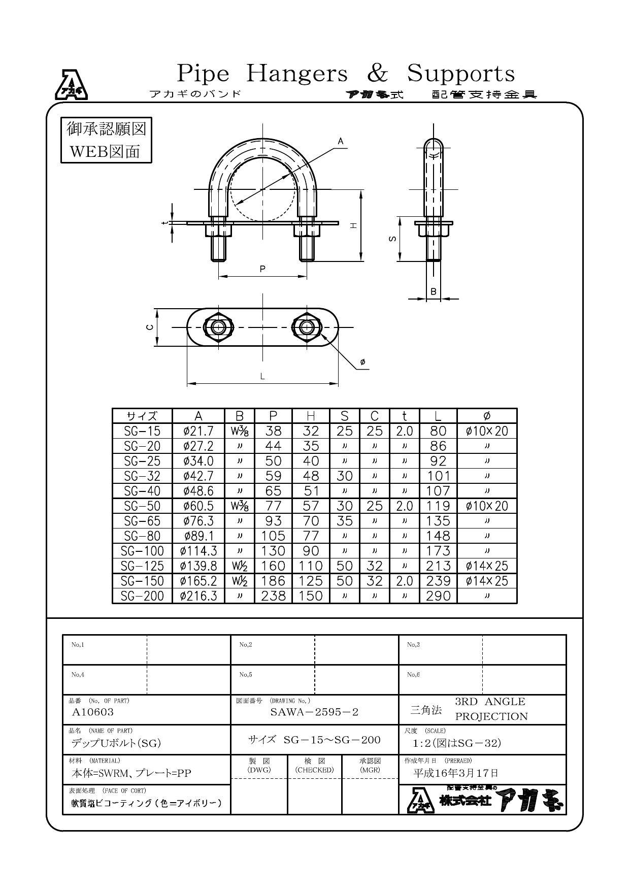 アカギ A10603 デップUボルト (SGP管用) 100A 配管支持金具類 U字金具 00000044096(CDC)【ネット注文限定 ...