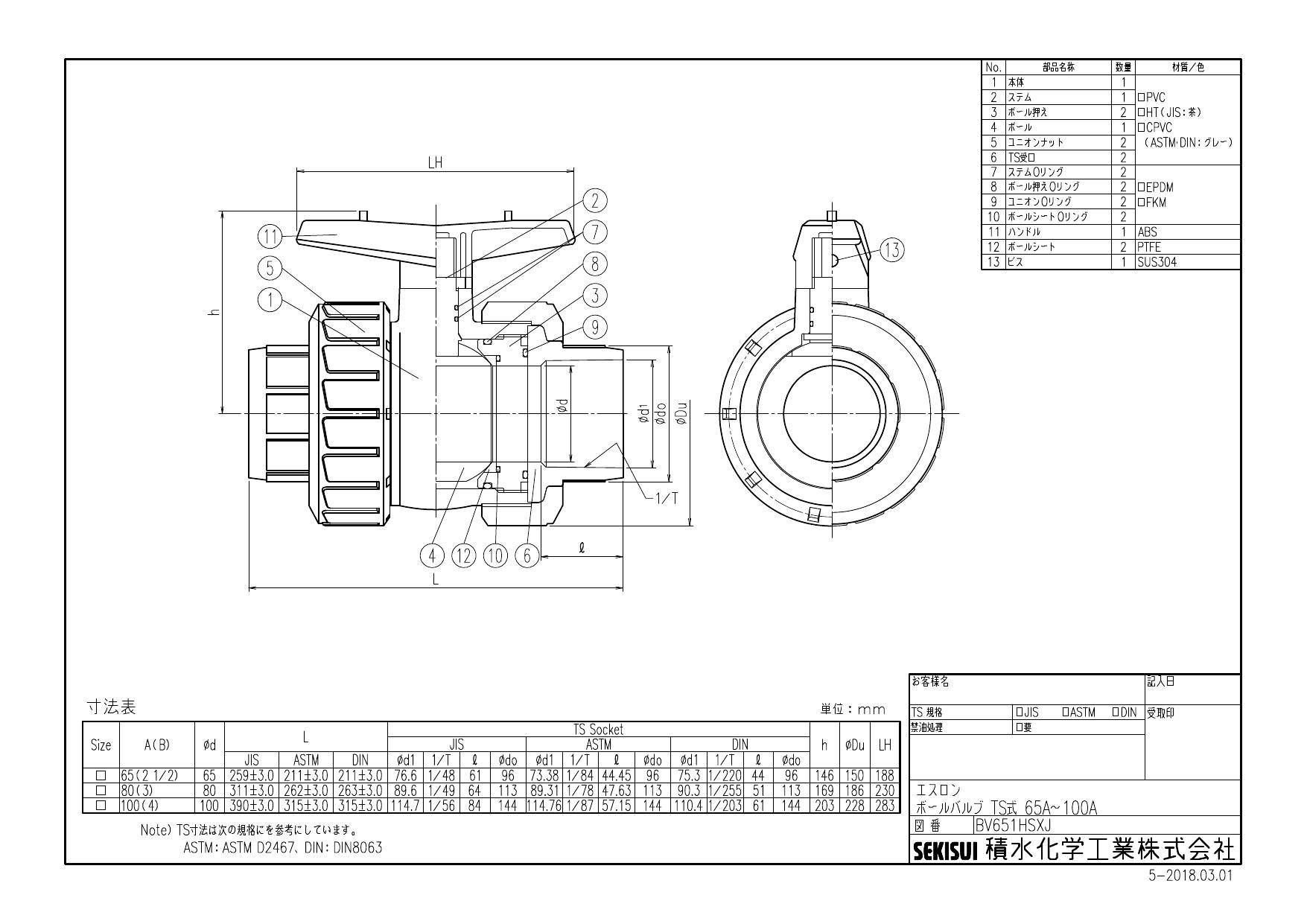 セキスイ 積水化学工業 PVCBVSX 80A PVC BVSX ボール弁【TS･EPDM】 80A 配管部材 PVC 一般弁 ...