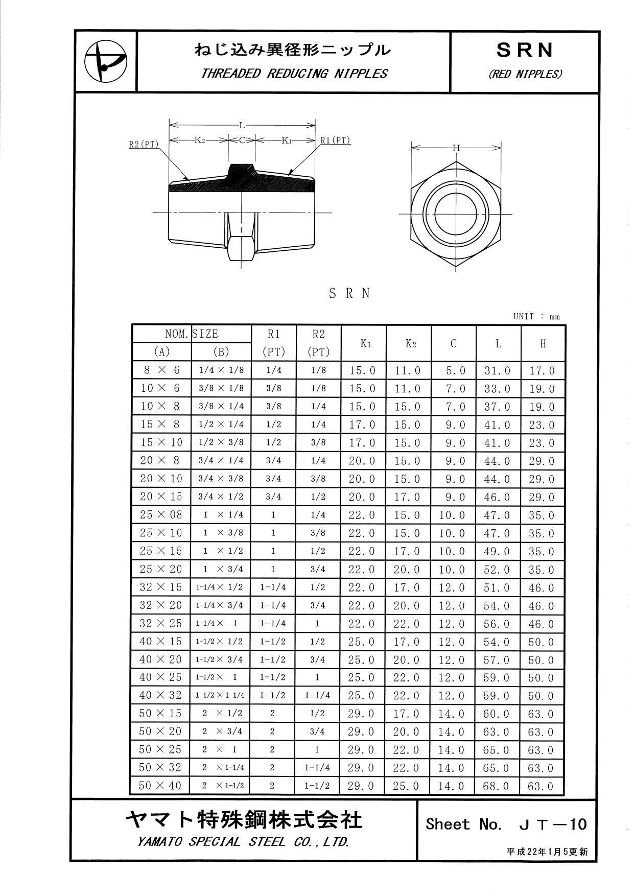 ヤマト特殊鋼 S25CHXNI S25C 高圧 角ニップル 20AX10A 配管部材 高圧鍛造継手(カーボン) 00000262275(CDC ...
