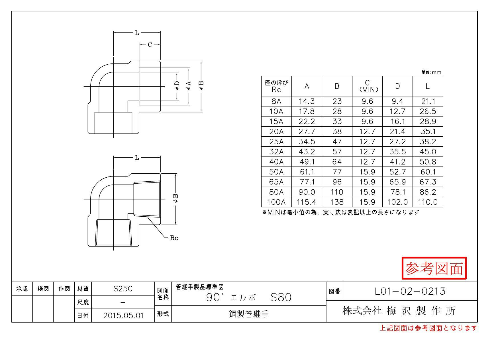 梅沢製作所 白S25C ネジ込 高圧 エルボ 15A 配管部材 高圧鍛造継手(カーボンメッキ) 00000865075(CDC)【ネット注文 ...