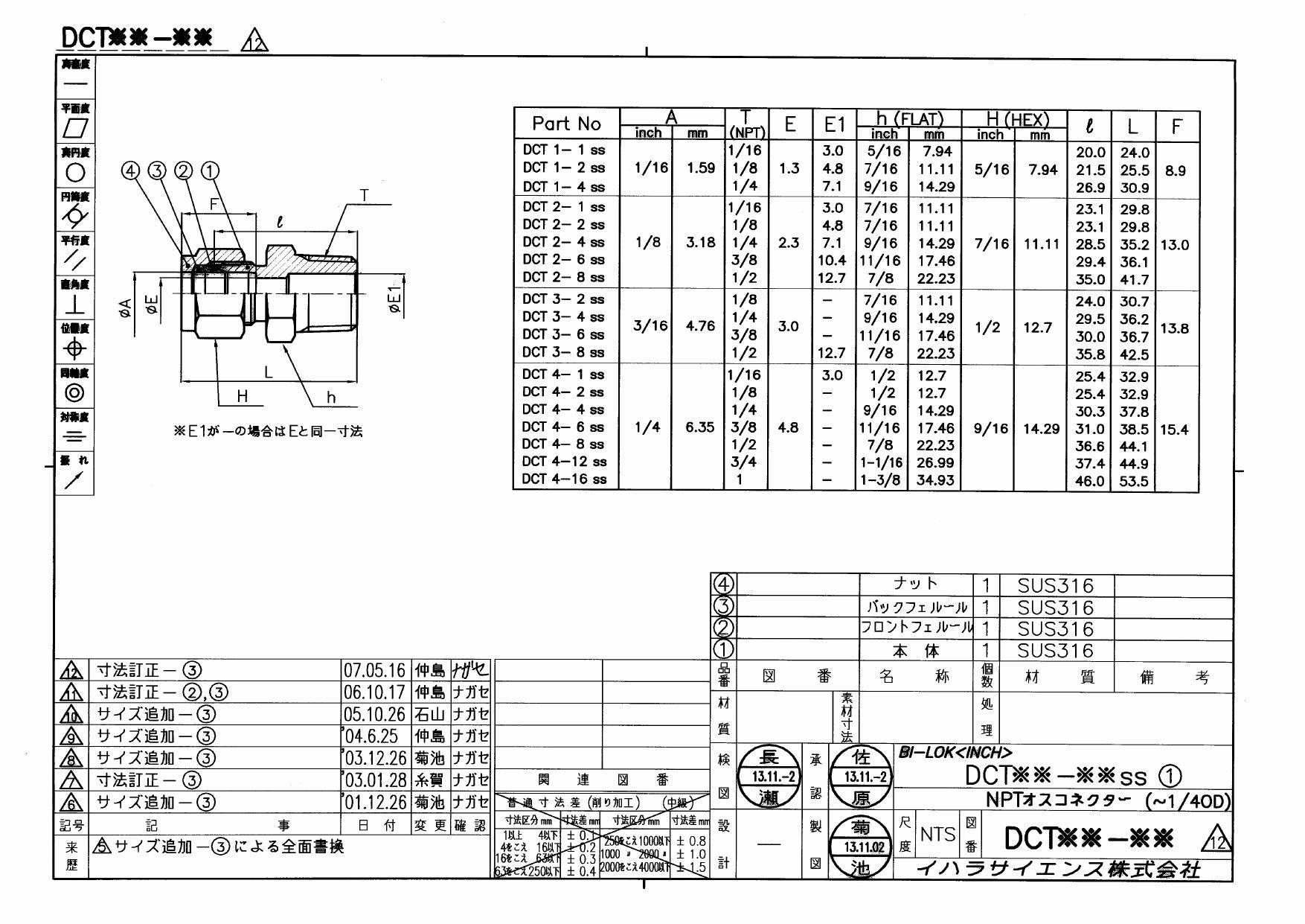 イハラサイエンス DCT4-4SS オスコネクター 1/4ODxNPT1/4 (205320) 配管部材 ダブルフェルールタイプ チューブ継手 ...